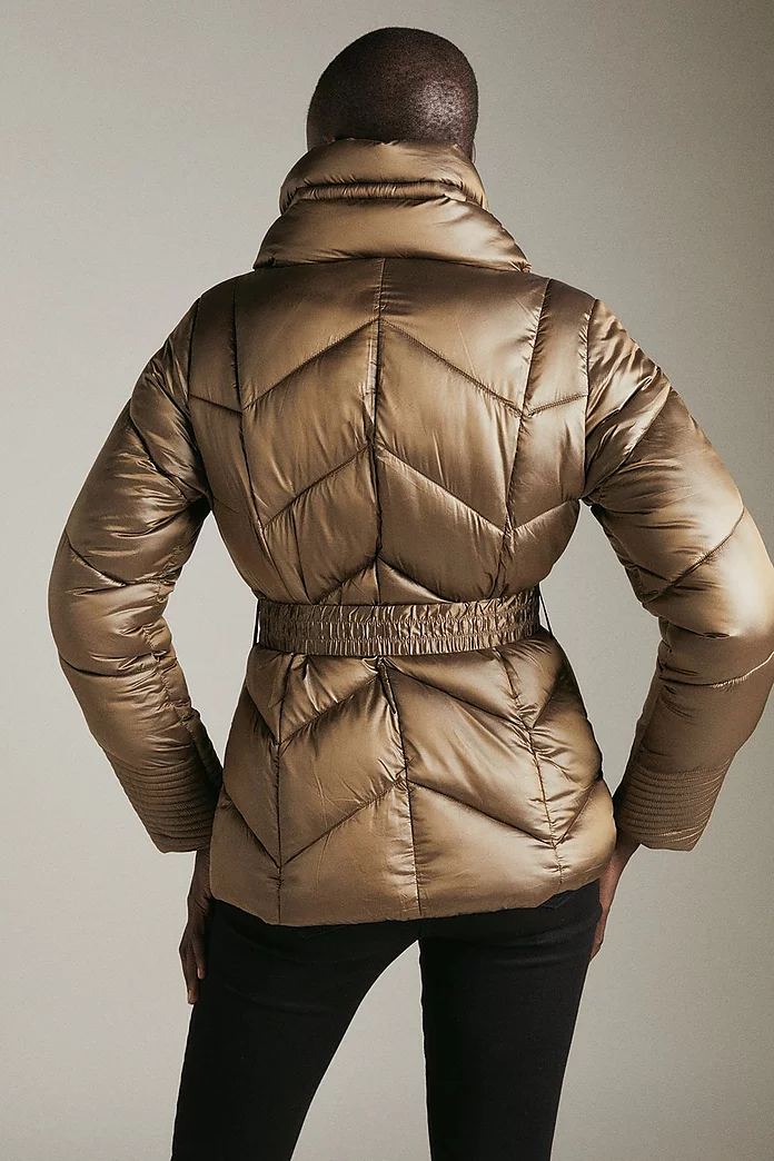 Metallic Belted Puffer Coat | Karen Millen Metallic Belted Puffer Coat | Karen Millen