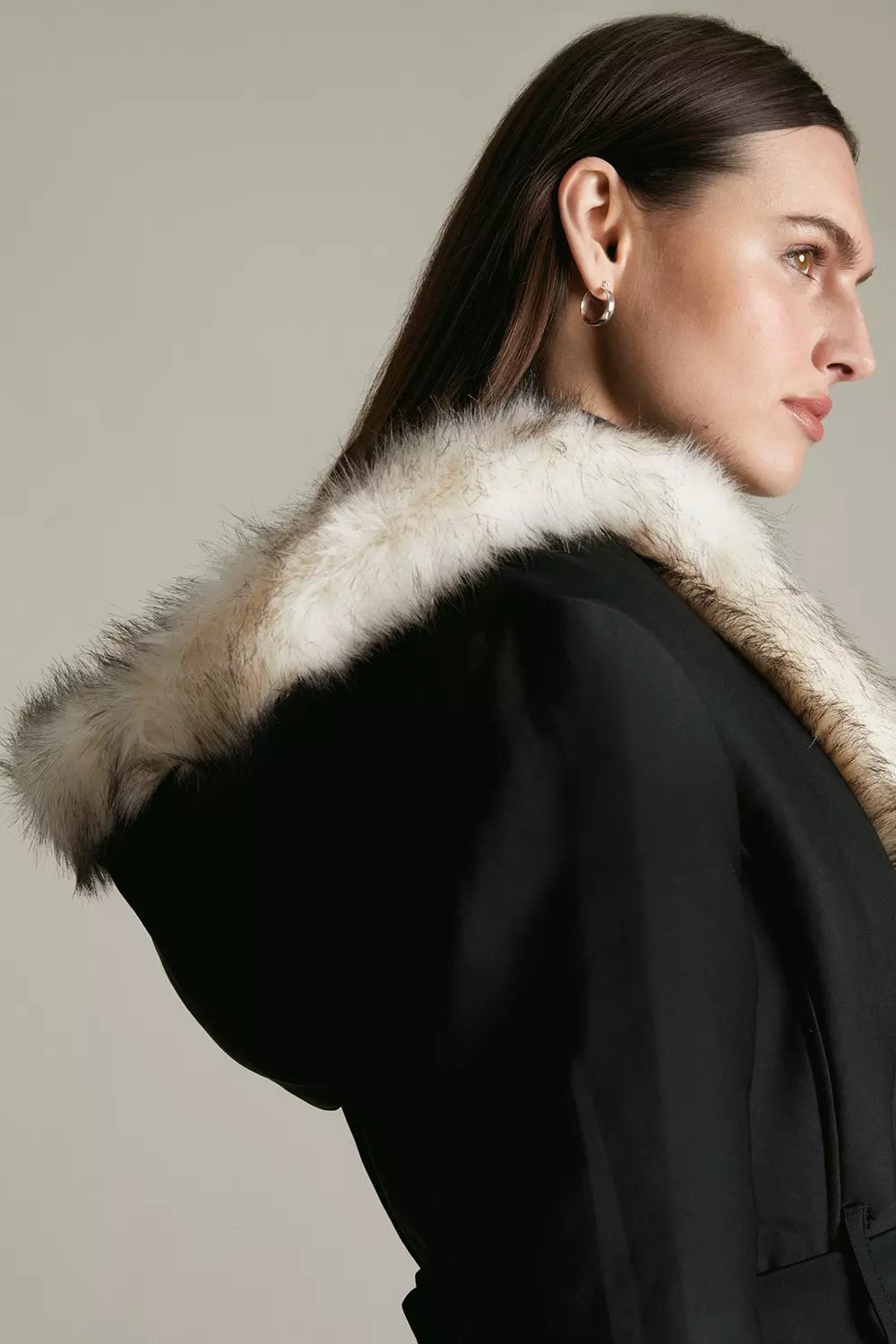 Faux Fur Collar Trim Parka Coat Karen Millen