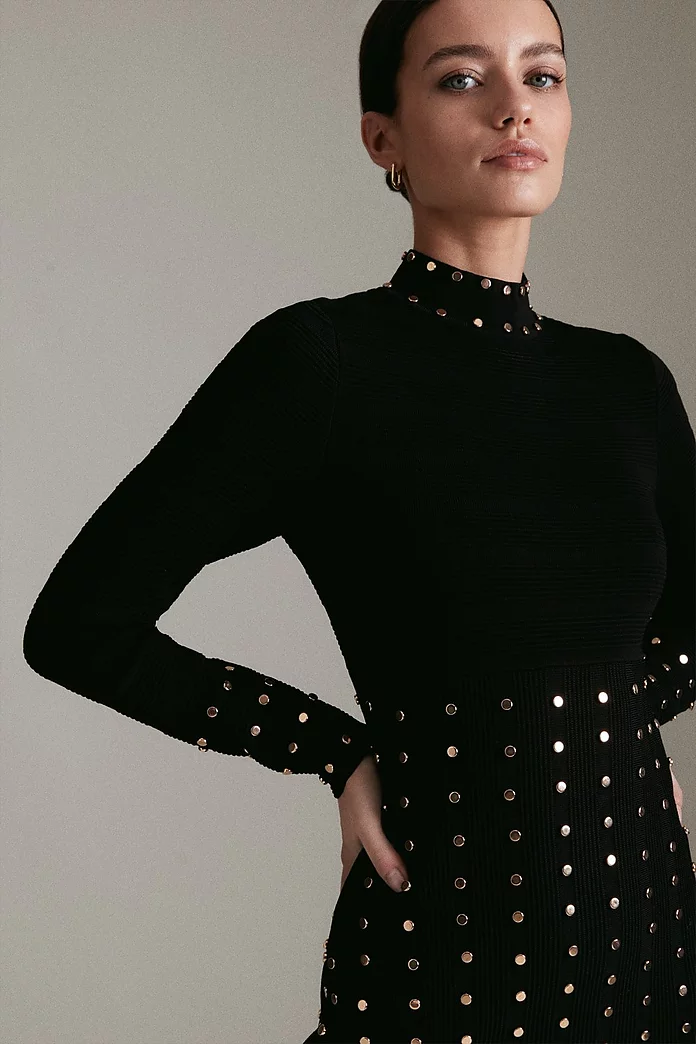 Petite Knitted Dress With Stud Detailing | Karen Millen Petite Knitted Dress With Stud Detailing | Karen Millen