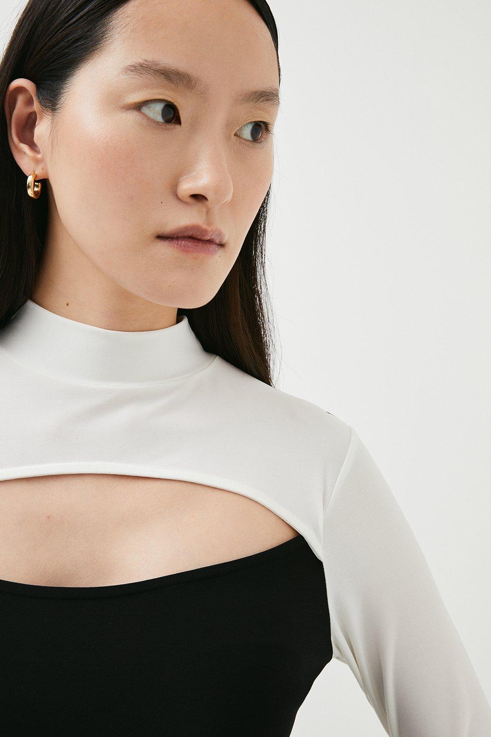 Funnel Neck Color Block Peep Hole Jersey Top | Karen Millen Funnel Neck Color Block Peep Hole Jersey Top | Karen Millen