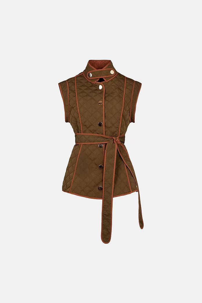 Short Peplum Hem Belted Quilt Vest | Karen Millen Short Peplum Hem Belted Quilt Vest | Karen Millen