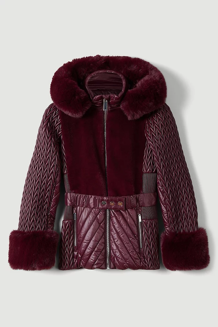 Signature Quilt Faux Fur Trim Belted Short Coat | Karen Millen Signature Quilt Faux Fur Trim Belted Short Coat | Karen Millen