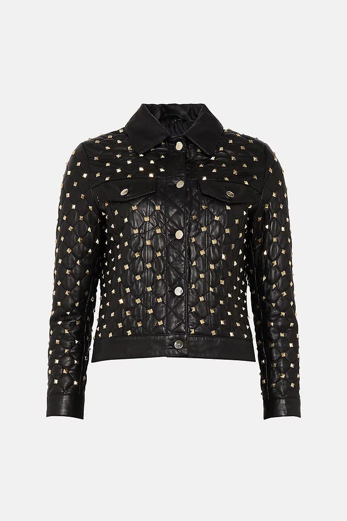 Leather Studded Western Jacket | Karen Millen Leather Studded Western Jacket | Karen Millen