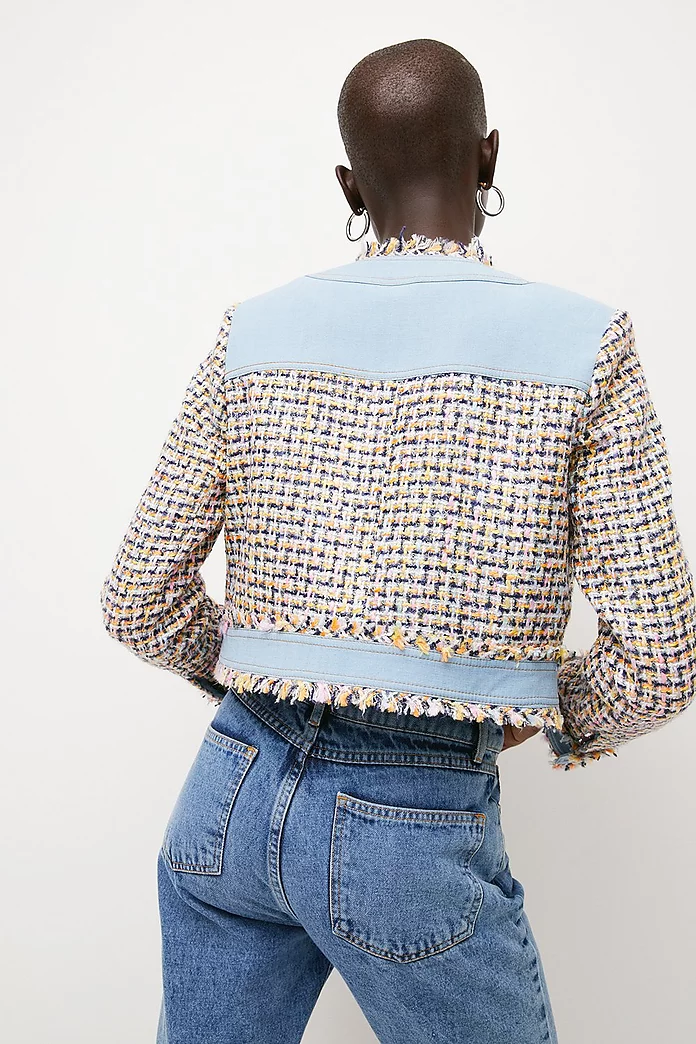 Tweed And Denim Mix Jacket | Karen Millen Tweed And Denim Mix Jacket | Karen Millen