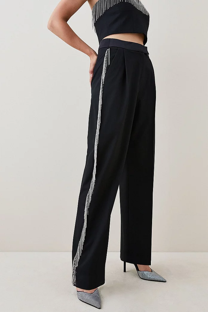 Crystal Fringe Straight Leg Pants | Karen Millen Crystal Fringe Straight Leg Pants | Karen Millen