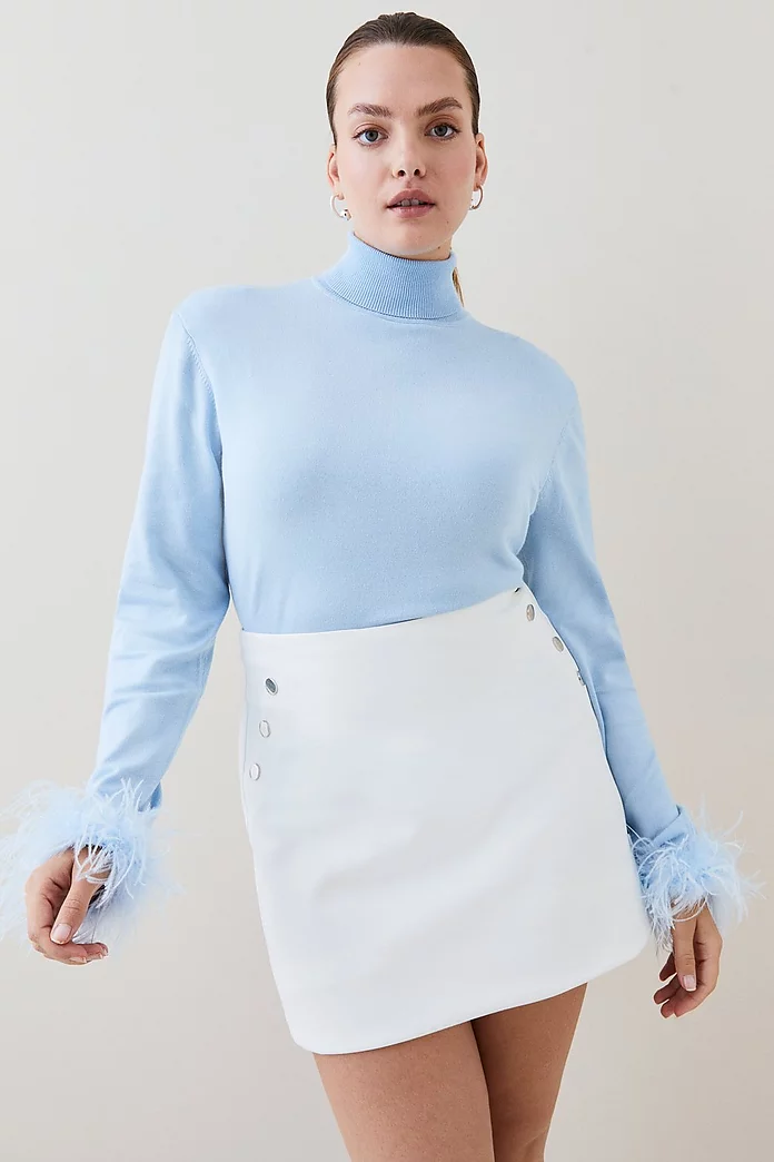 Plus Size Feather Trim Fitted Knit Sweater | Karen Millen Plus Size Feather Trim Fitted Knit Sweater | Karen Millen