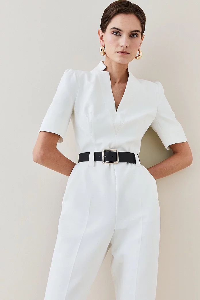 Structured Crepe Forever Belted Jumpsuit | Karen Millen Structured Crepe Forever Belted Jumpsuit | Karen Millen