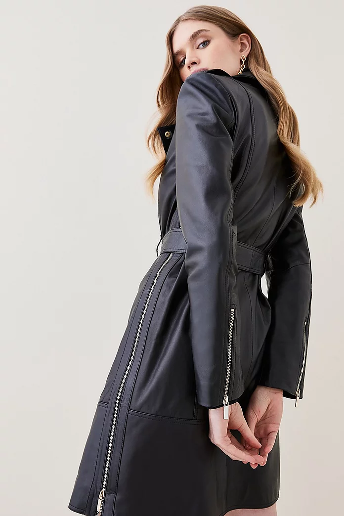 Leather Zip Side Biker Trench Coat | Karen Millen Leather Zip Side Biker Trench Coat | Karen Millen