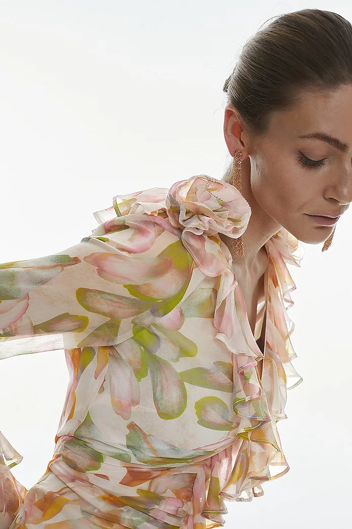 Floral Chiffon Corsage Ruffle Mini Dress | Karen Millen Floral Chiffon Corsage Ruffle Mini Dress | Karen Millen