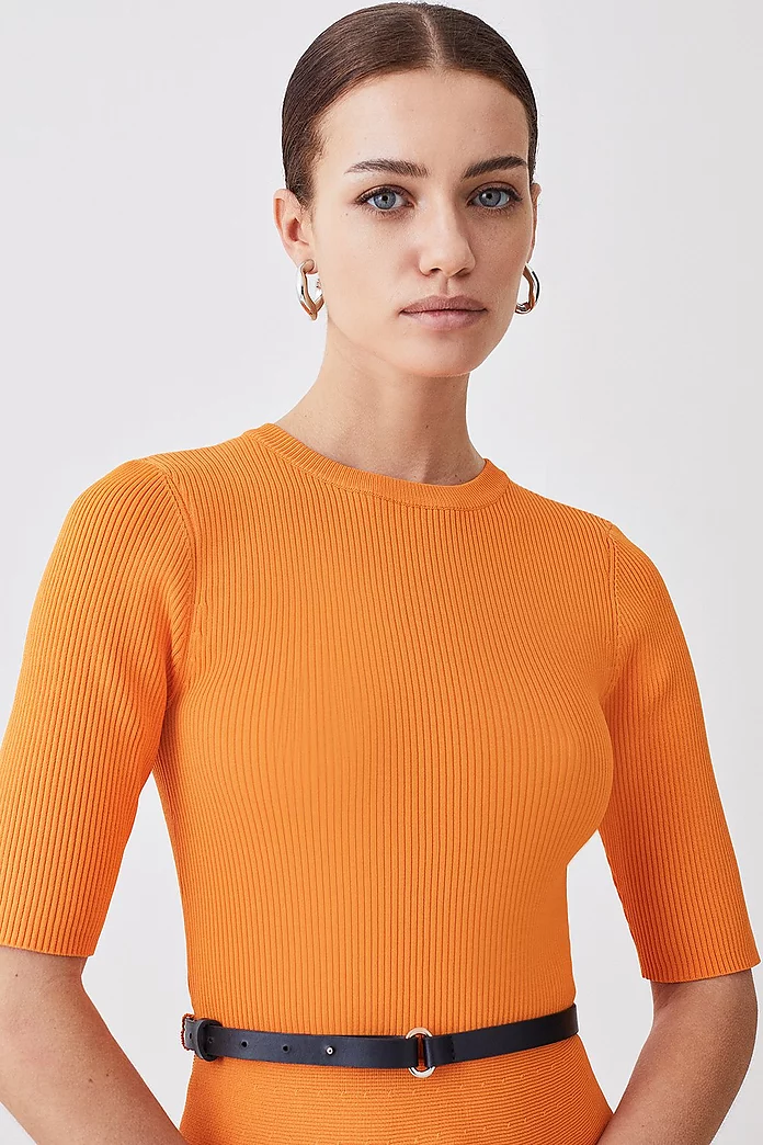 Petite Rib Knitted Skater Mini Dress | Karen Millen Petite Rib Knitted Skater Mini Dress | Karen Millen