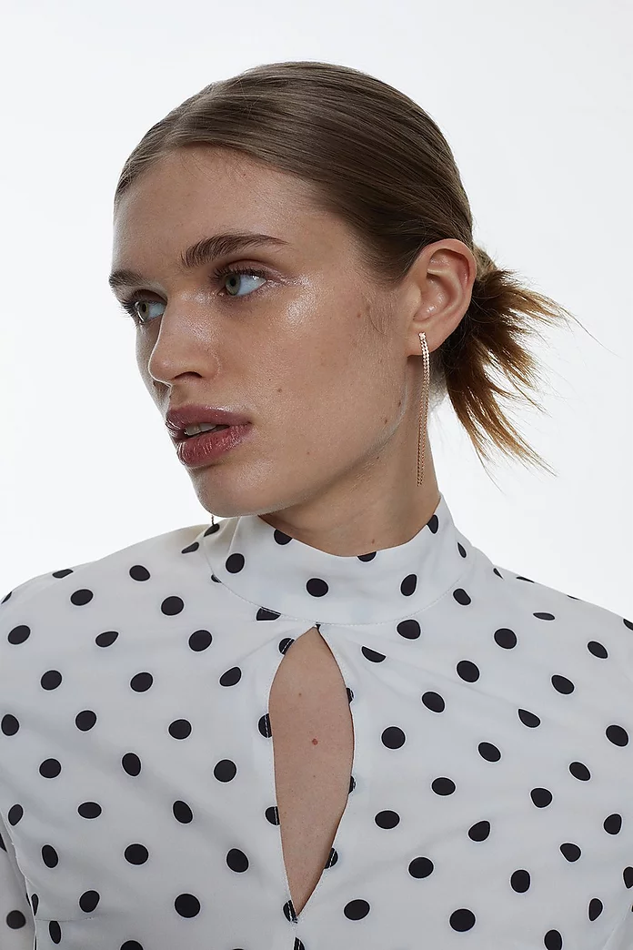 High Low Hem Mono Spot Long Sleeve Midi Dress | Karen Millen High Low Hem Mono Spot Long Sleeve Midi Dress | Karen Millen