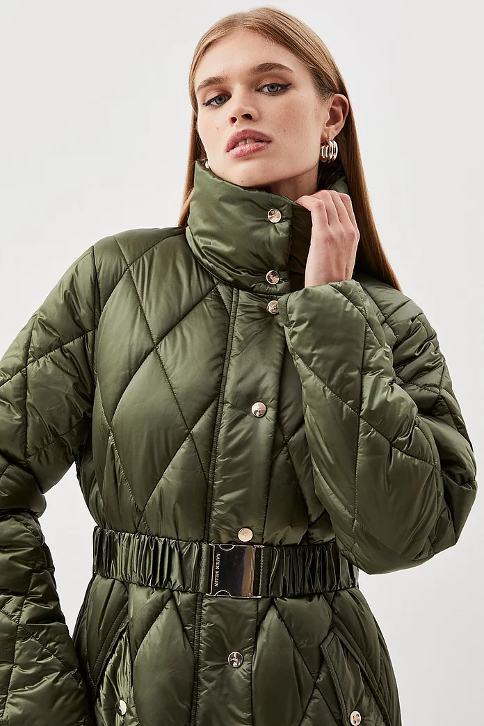 Diamond Quilted Puffer Longline Belted Coat | Karen Millen Diamond Quilted Puffer Longline Belted Coat | Karen Millen
