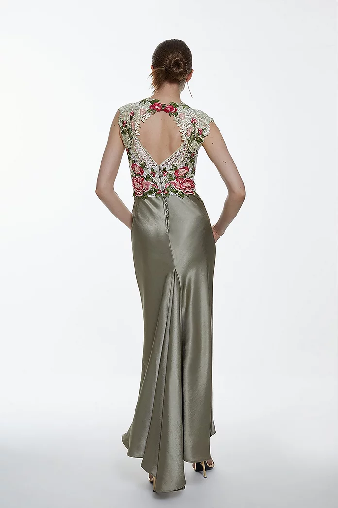 Guipure Lace Satin Woven Maxi Dress | Karen Millen Guipure Lace Satin Woven Maxi Dress | Karen Millen