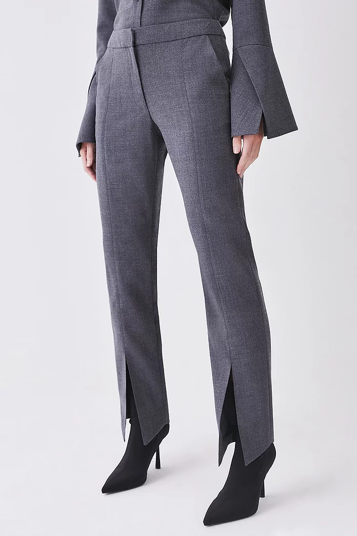 Premium Wool Flannel Split Cuff Detail Slim Leg Pants Premium Wool Flannel Split Cuff Detail Slim Leg Pants
