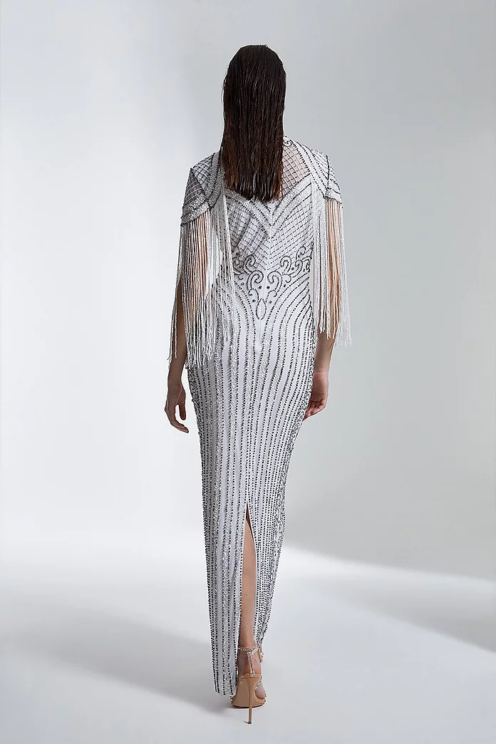 Tall Fringe And Beaded Cap Sleeve Maxi Dress | Karen Millen Tall Fringe And Beaded Cap Sleeve Maxi Dress | Karen Millen