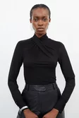 Jersey And Georgette Mix High Neck Top | Karen Millen Jersey And Georgette Mix High Neck Top | Karen Millen