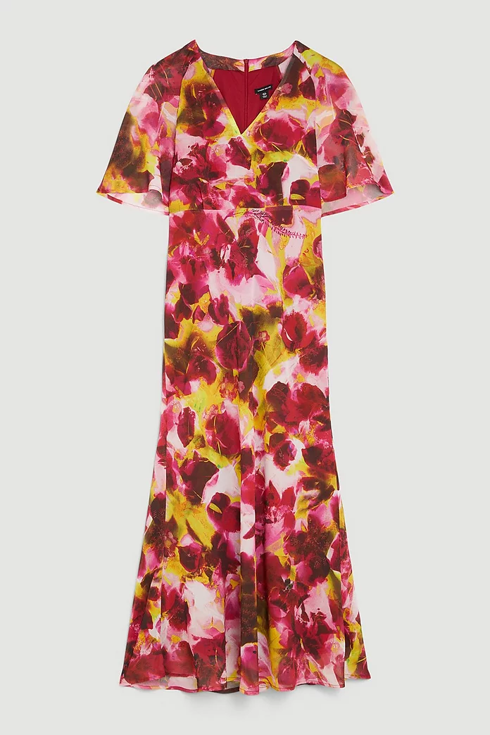 Tall Abstract Print Pleated Wide Sleeve Maxi Dress | Karen Tall Abstract Print Pleated Wide Sleeve Maxi Dress | Karen