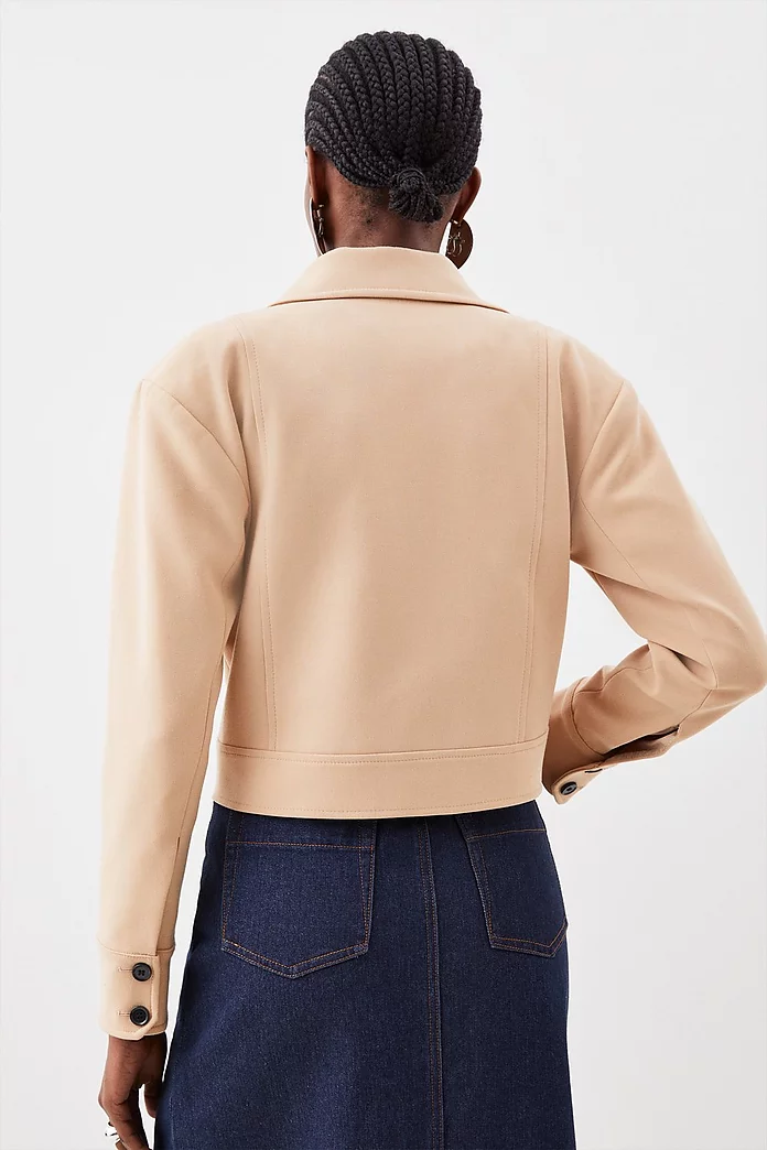 Compact Stretch Pocket Detail Tailored Cropped Jacket Compact Stretch Pocket Detail Tailored Cropped Jacket