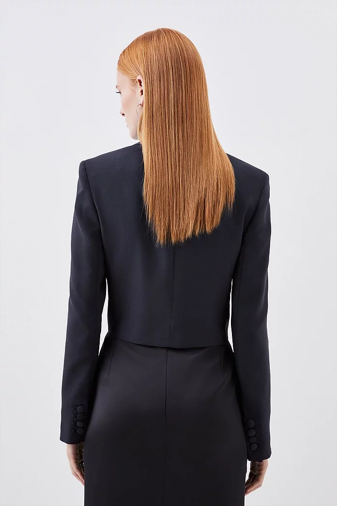 Tailored Satin Back Crepe Cropped Blazer | Karen Millen Tailored Satin Back Crepe Cropped Blazer | Karen Millen