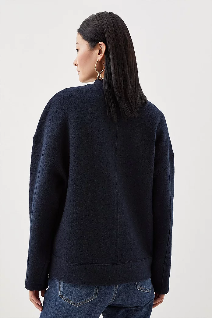 Premium 100% Washed Wool Bomber Knit Jacket | Karen Millen Premium 100% Washed Wool Bomber Knit Jacket | Karen Millen