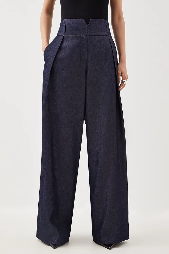 Tailored Denim High Waisted Wide Leg Pants | Karen Millen Tailored Denim High Waisted Wide Leg Pants | Karen Millen