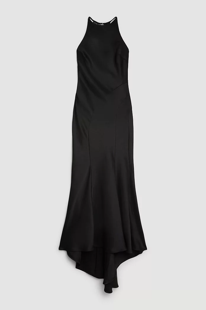Heavy Satin Diamante Detail Halter Woven Maxi Dress | Karen Heavy Satin Diamante Detail Halter Woven Maxi Dress | Karen