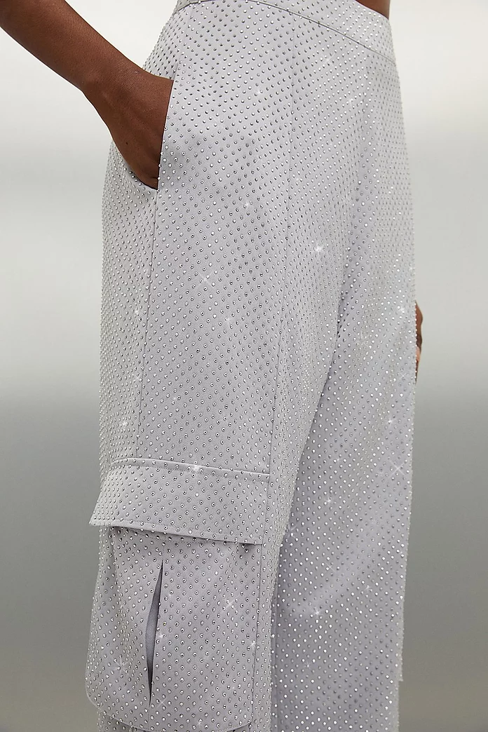 Satin Embellished Woven Cargo Pants | Karen Millen Satin Embellished Woven Cargo Pants | Karen Millen