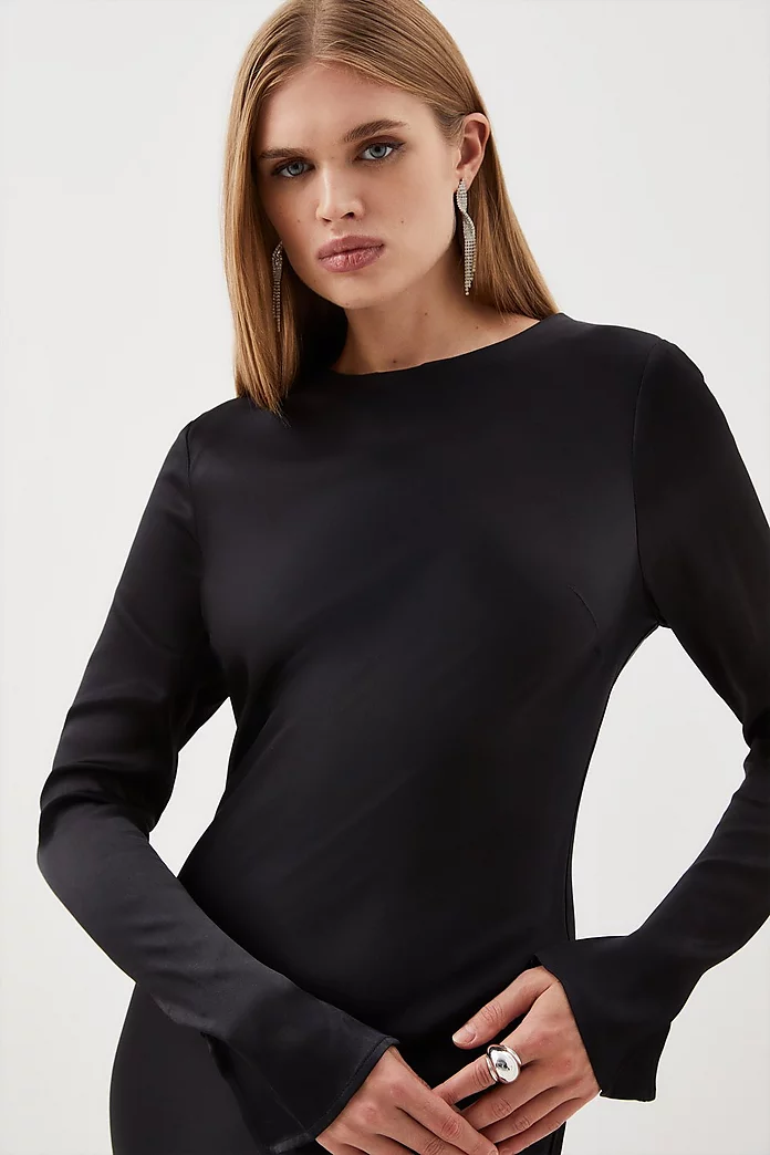 Viscose Satin Woven Long Sleeve Maxi Dress | Karen Millen Viscose Satin Woven Long Sleeve Maxi Dress | Karen Millen