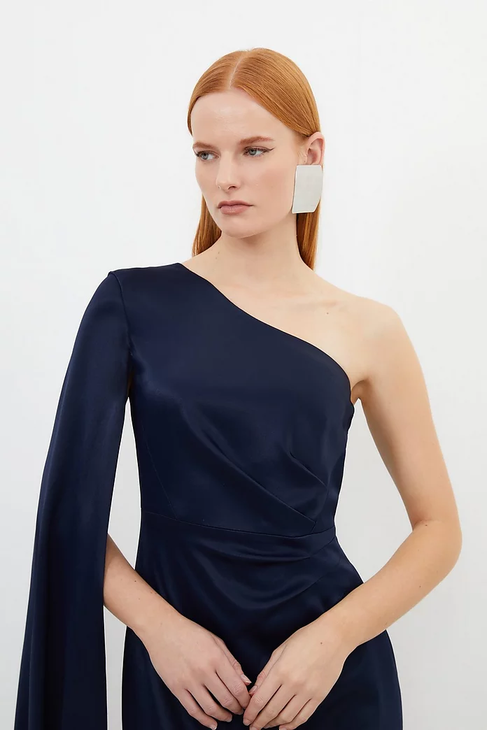 Tailored Satin Back Crepe Drape One Shoulder Maxi Dress Tailored Satin Back Crepe Drape One Shoulder Maxi Dress