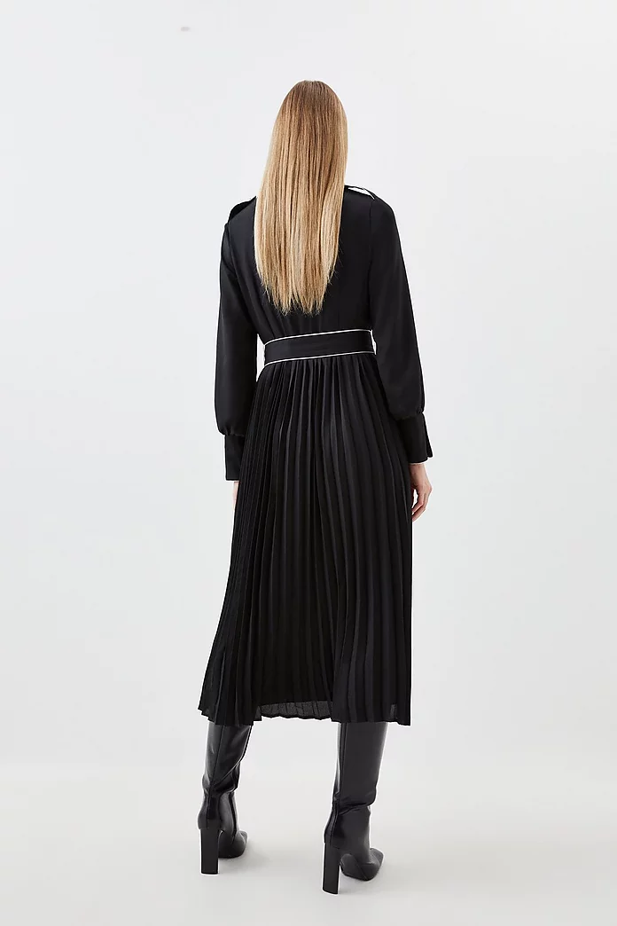 Petite Piping Detail Georgette Pleated And Belted Woven Midi Petite Piping Detail Georgette Pleated And Belted Woven Midi