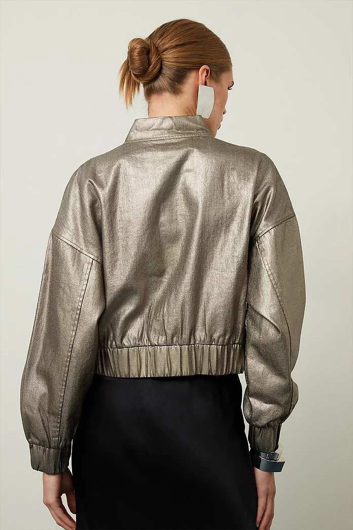 Metallic Denim Woven Bomber Jacket | Karen Millen Metallic Denim Woven Bomber Jacket | Karen Millen