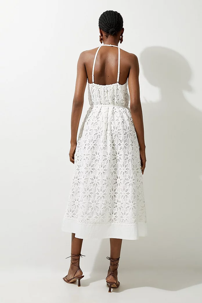 Petite Crafted Cotton Embroidery Woven Halter Midi Dress Petite Crafted Cotton Embroidery Woven Halter Midi Dress