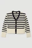 Cotton V Neck Knit Boxy Striped Cardigan | Karen Millen Cotton V Neck Knit Boxy Striped Cardigan | Karen Millen