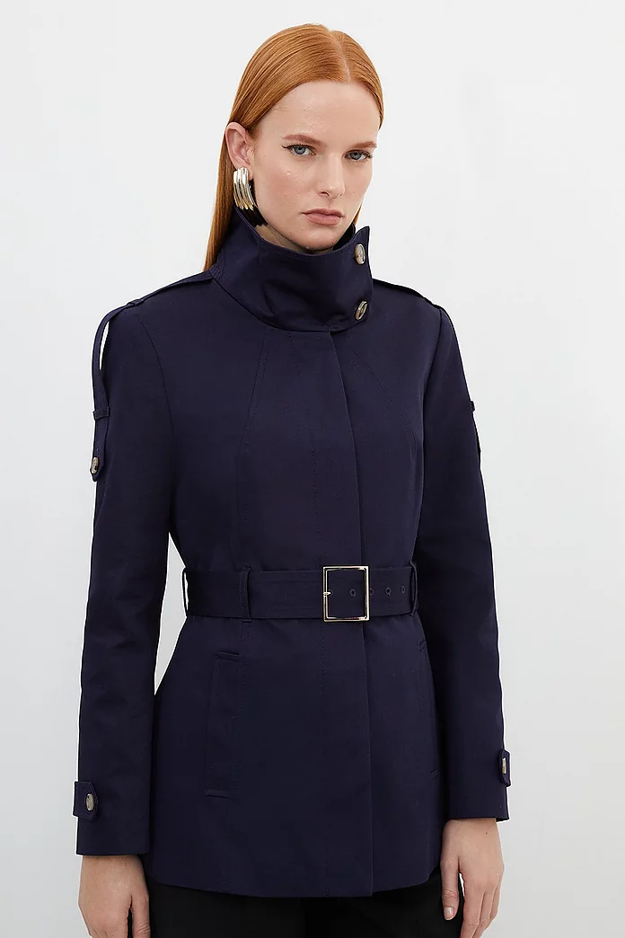 Tailored High Neck Belted Short Trench Coat | Karen Millen Tailored High Neck Belted Short Trench Coat | Karen Millen