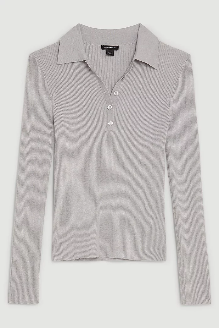 Wool Blend Knit Polo Top | Karen Millen Wool Blend Knit Polo Top | Karen Millen