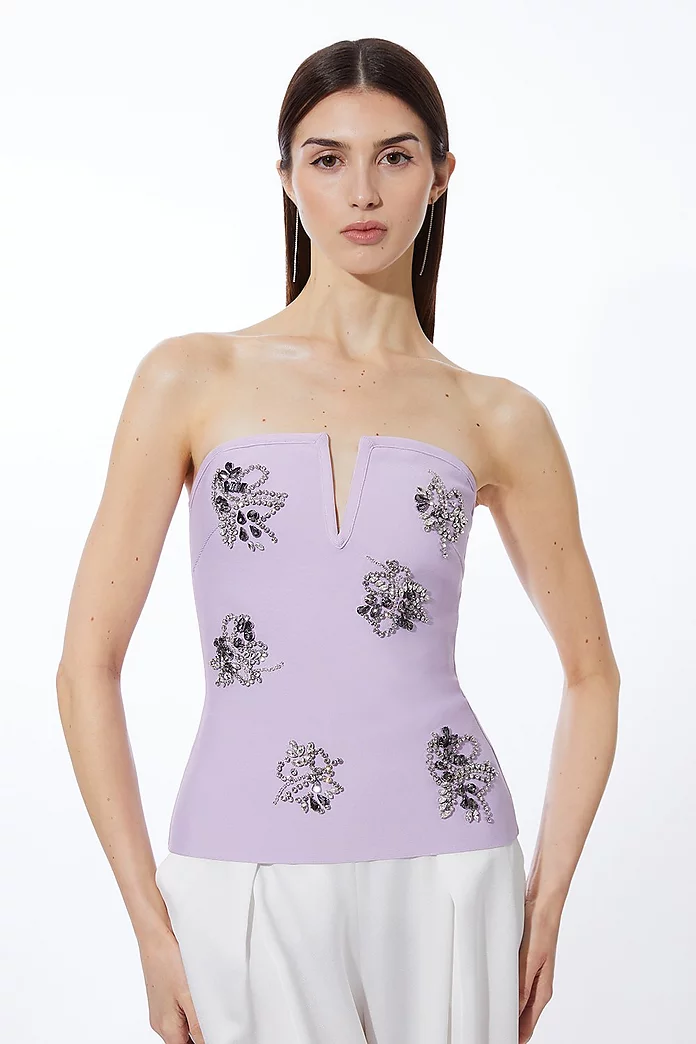 Figure Form Bandage Knit Embellished Bandeau Top | Karen Millen Figure Form Bandage Knit Embellished Bandeau Top | Karen Millen