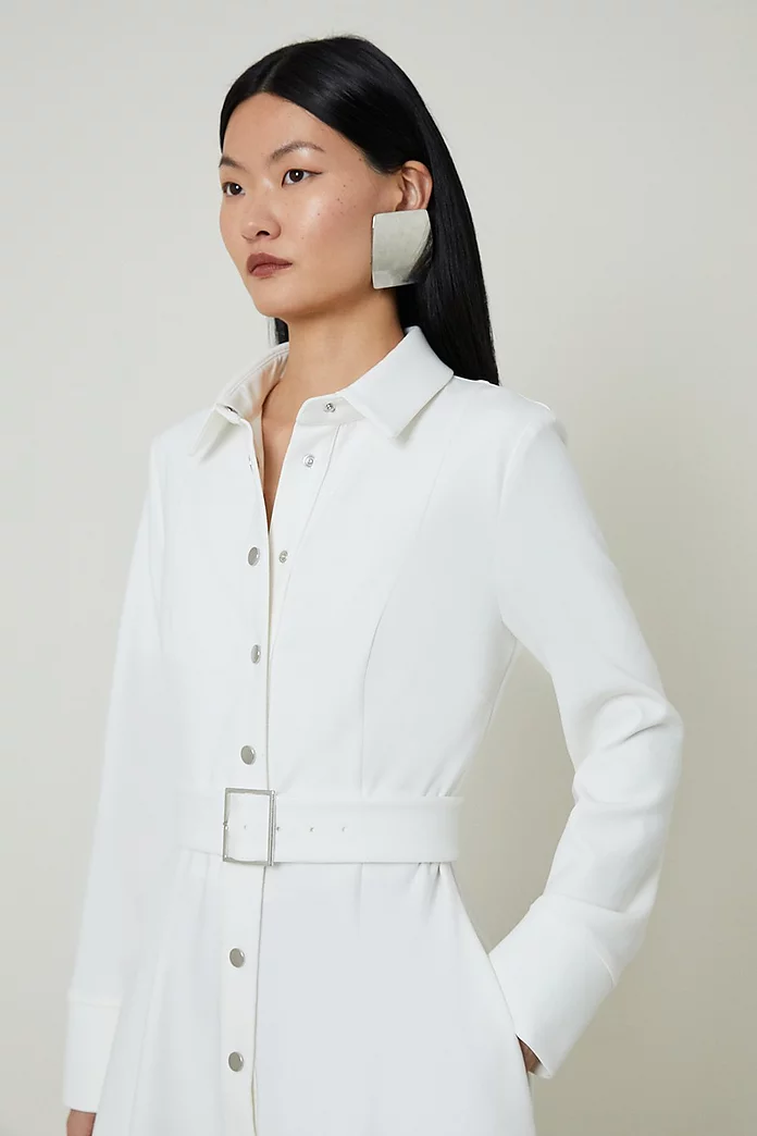 Tailored Compact Stretch Belted Shirt Dress | Karen Millen Tailored Compact Stretch Belted Shirt Dress | Karen Millen