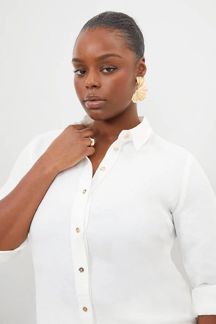 Plus Size Viscose Linen Woven Button Detail Shirt | Karen Millen Plus Size Viscose Linen Woven Button Detail Shirt | Karen Millen