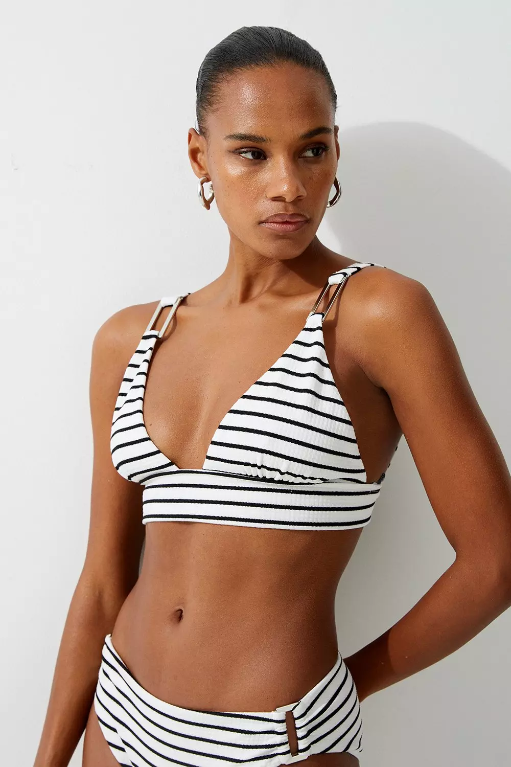 Textured Stripe Trim Detail Bikini Top Karen Millen
