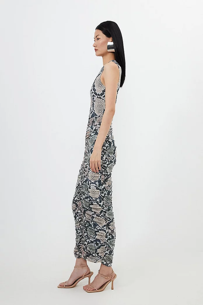 Petite Snake Mesh Jersey Sleeveless Maxi Dress | Karen Millen Petite Snake Mesh Jersey Sleeveless Maxi Dress | Karen Millen