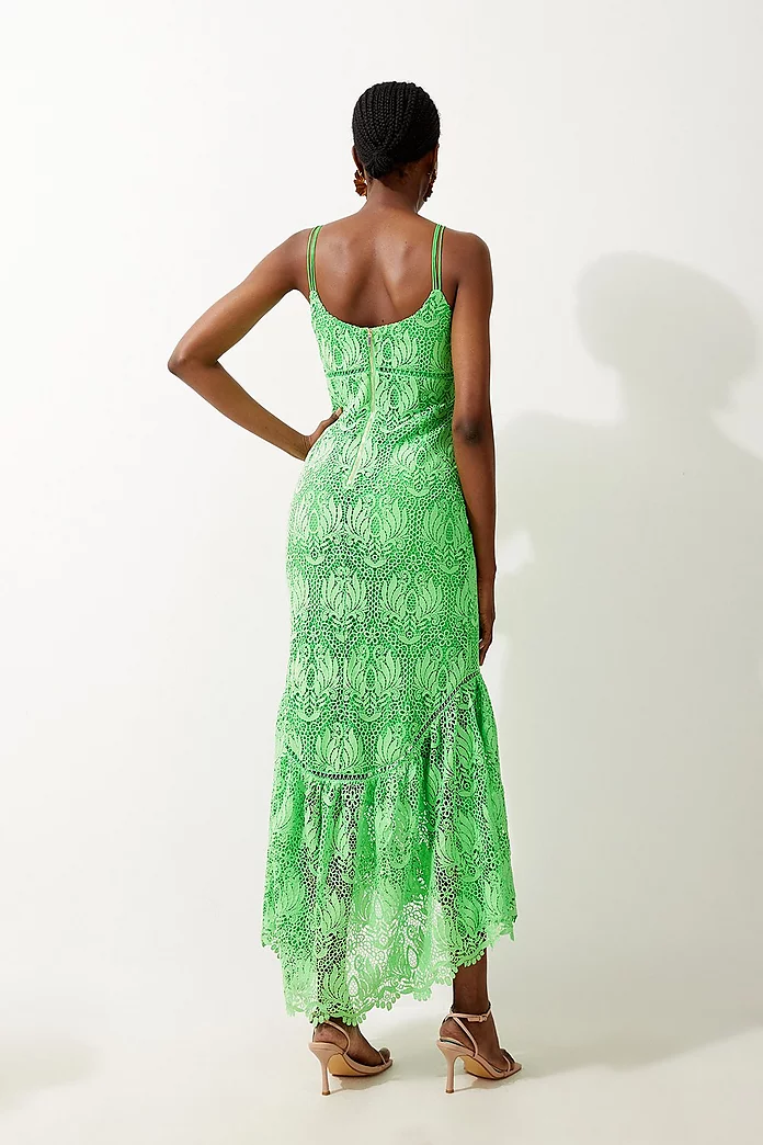 Premium Satin Guipure Lace Strappy Maxi Dress | Karen Millen Premium Satin Guipure Lace Strappy Maxi Dress | Karen Millen