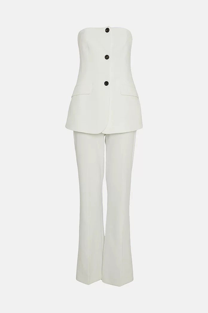 Petite Compact Stretch Tailored Button Bodice Jumpsuit Petite Compact Stretch Tailored Button Bodice Jumpsuit