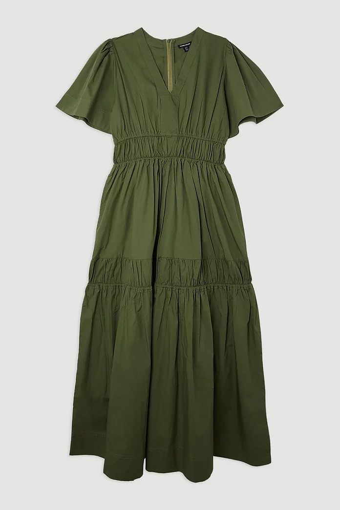 Cotton Woven Shirred Tiered Short Sleeve Maxi Dress | Karen Cotton Woven Shirred Tiered Short Sleeve Maxi Dress | Karen