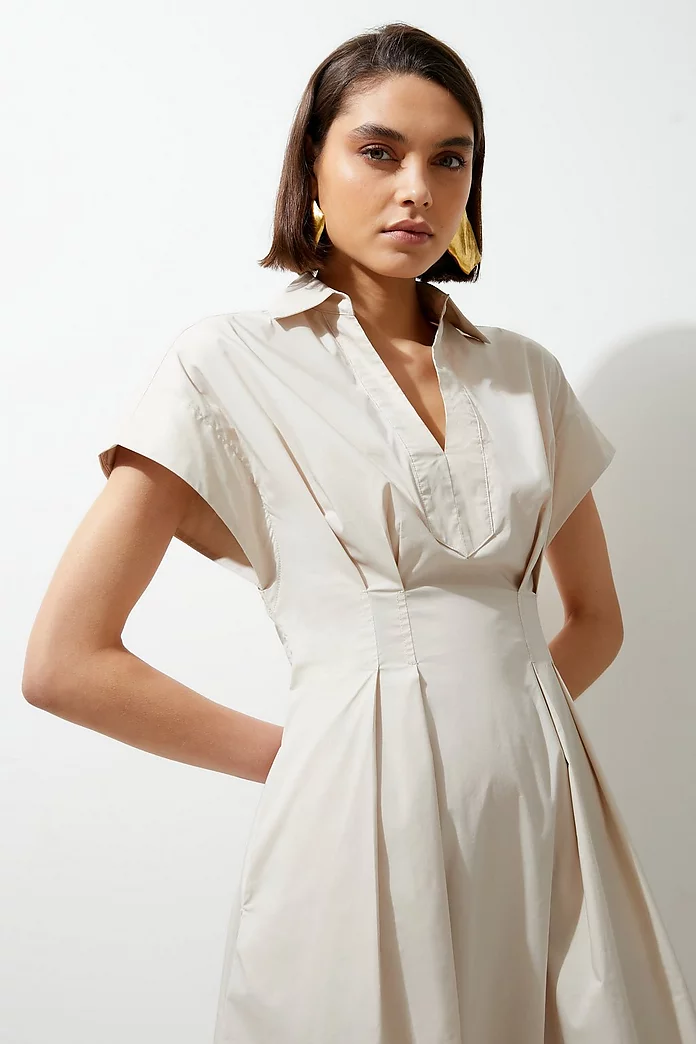 Poplin Dropped Strong Shoulder Woven Shirt Dress | Karen Millen Poplin Dropped Strong Shoulder Woven Shirt Dress | Karen Millen
