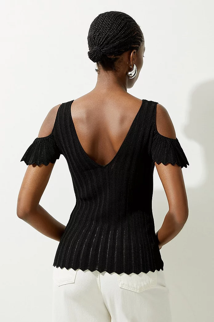 Rib Detail Ruffle Sleeve Knit Top | Karen Millen Rib Detail Ruffle Sleeve Knit Top | Karen Millen