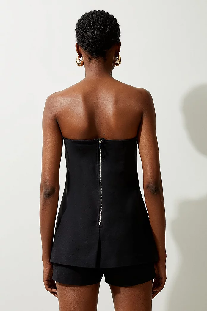 Topstitch Detail Techno Cotton Woven Bandeau Playsuit Topstitch Detail Techno Cotton Woven Bandeau Playsuit