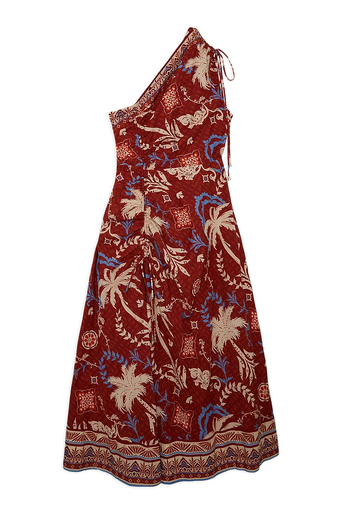 Printed Cotton Voile One Shoulder Midi Beach Dress | Karen Printed Cotton Voile One Shoulder Midi Beach Dress | Karen