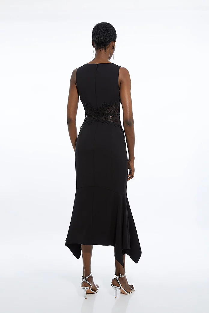 Petite Tailored Lace Waist Detail Midi Dress | Karen Millen Petite Tailored Lace Waist Detail Midi Dress | Karen Millen
