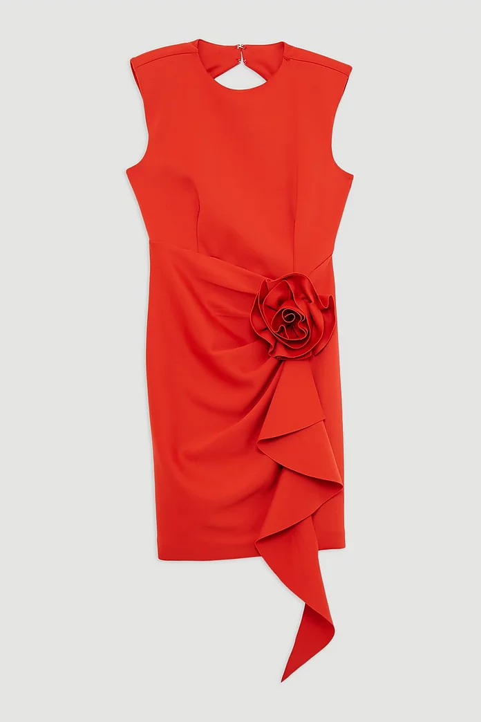 Scuba Rosette Detail Woven Mini Dress | Karen Millen Scuba Rosette Detail Woven Mini Dress | Karen Millen