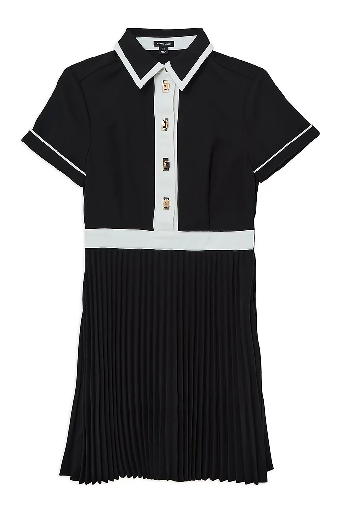 Color Block Twill Pleat Skirt Woven Mini Dress | Karen Millen Color Block Twill Pleat Skirt Woven Mini Dress | Karen Millen
